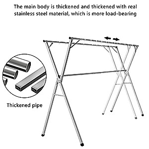 TORIBIO Clothes Drying Rack, 59 Inch Retractable Laundry Drying Rack Folding Indoor Outdoor, Length Adjustable Saves Space Heavy Duty Stainless Steel Clothing Drying Rack with Windproof Hooks