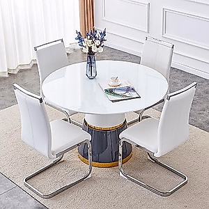 Mcltopz 47" Round Dining Table for 2-4 People, Circle Kitchen Dinner Table with White MDF Tabletop & Elegant Pedestal Base, Mid Century Modern Dining Room Table Leisure Coffee Table Living Room Table