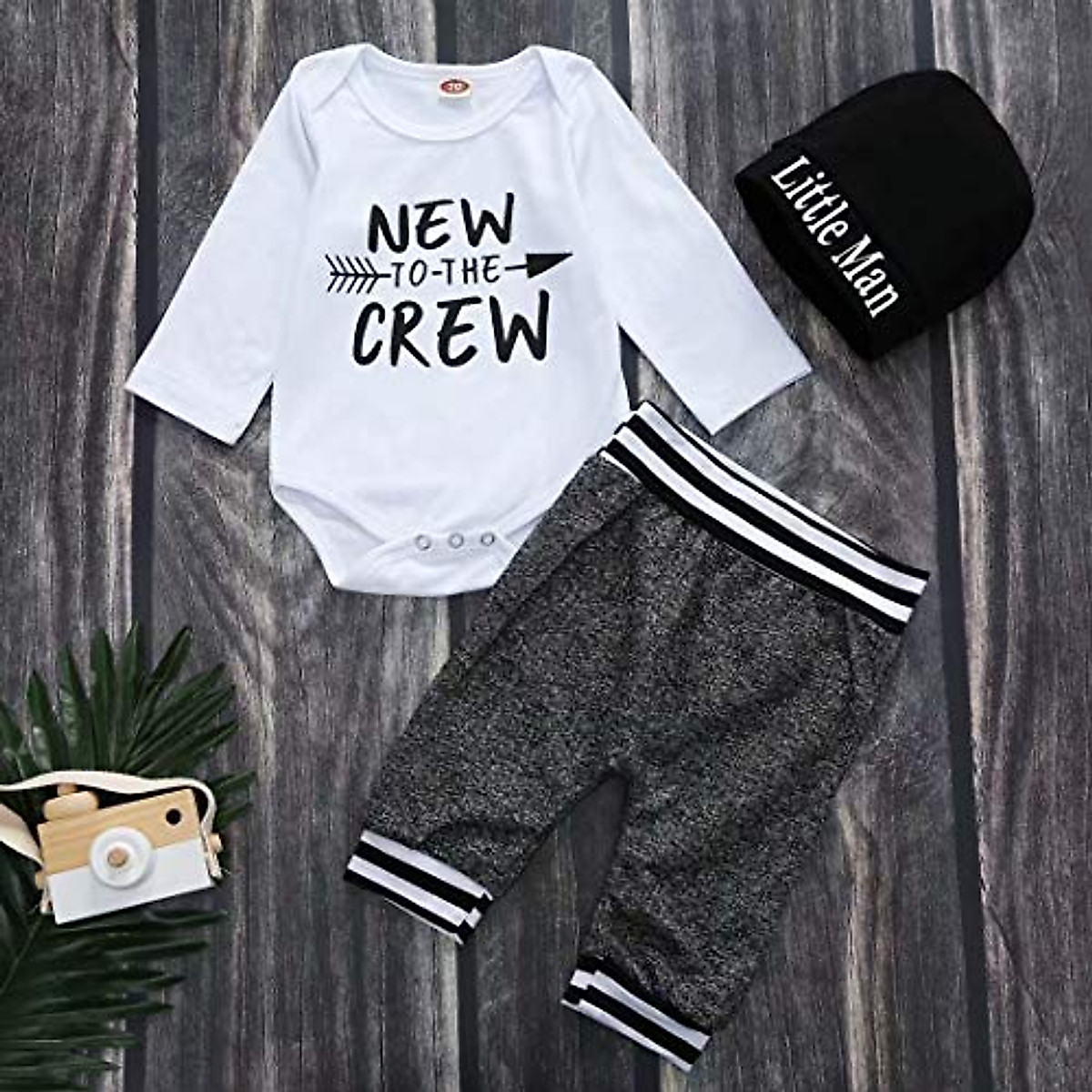 Tepuce Baby Boy Clothes 3-6 Months Letter Print Romper+Long Pants+Hat 3PCS Outfits Set 3-6 months