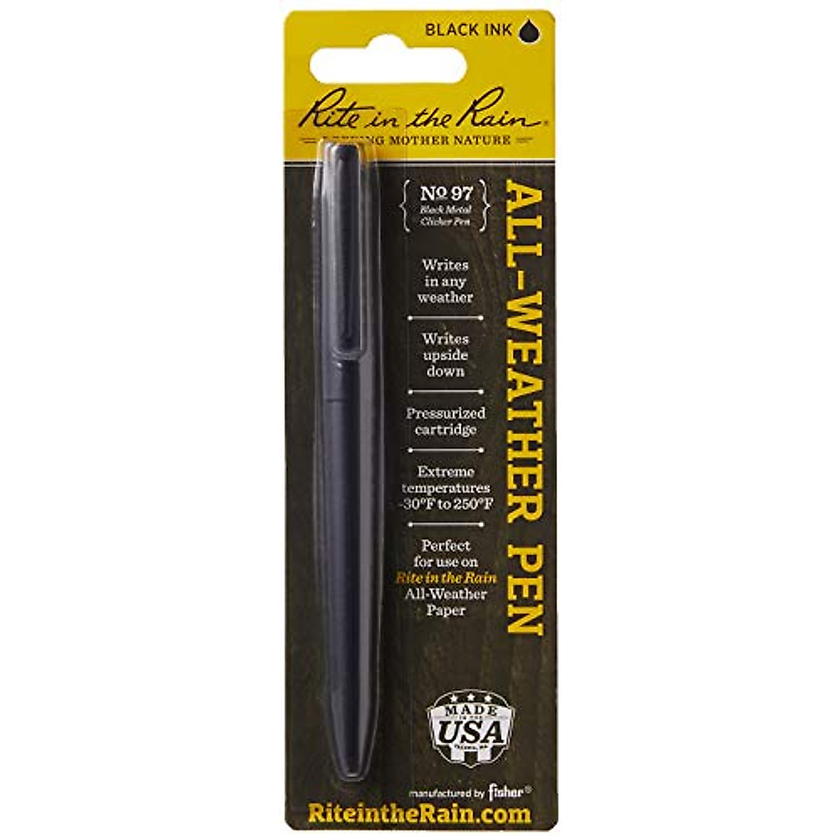 Rite in the Rain Weatherproof Black Metal Clicker Pen - Black Ink (No. 97)