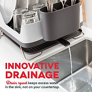 DASH SmartStore™ Full Size Dish Rack – Plates, Cups, Utensil Holder, Knife Slot, Drainage Spout + Drying Mat – White