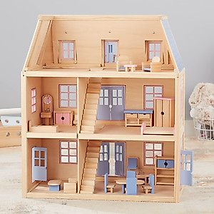 Melissa & Doug Wooden Multi-Level Dollhouse SIOC - Wooden Multi-Story Pretend Play Dollhouse For Kids