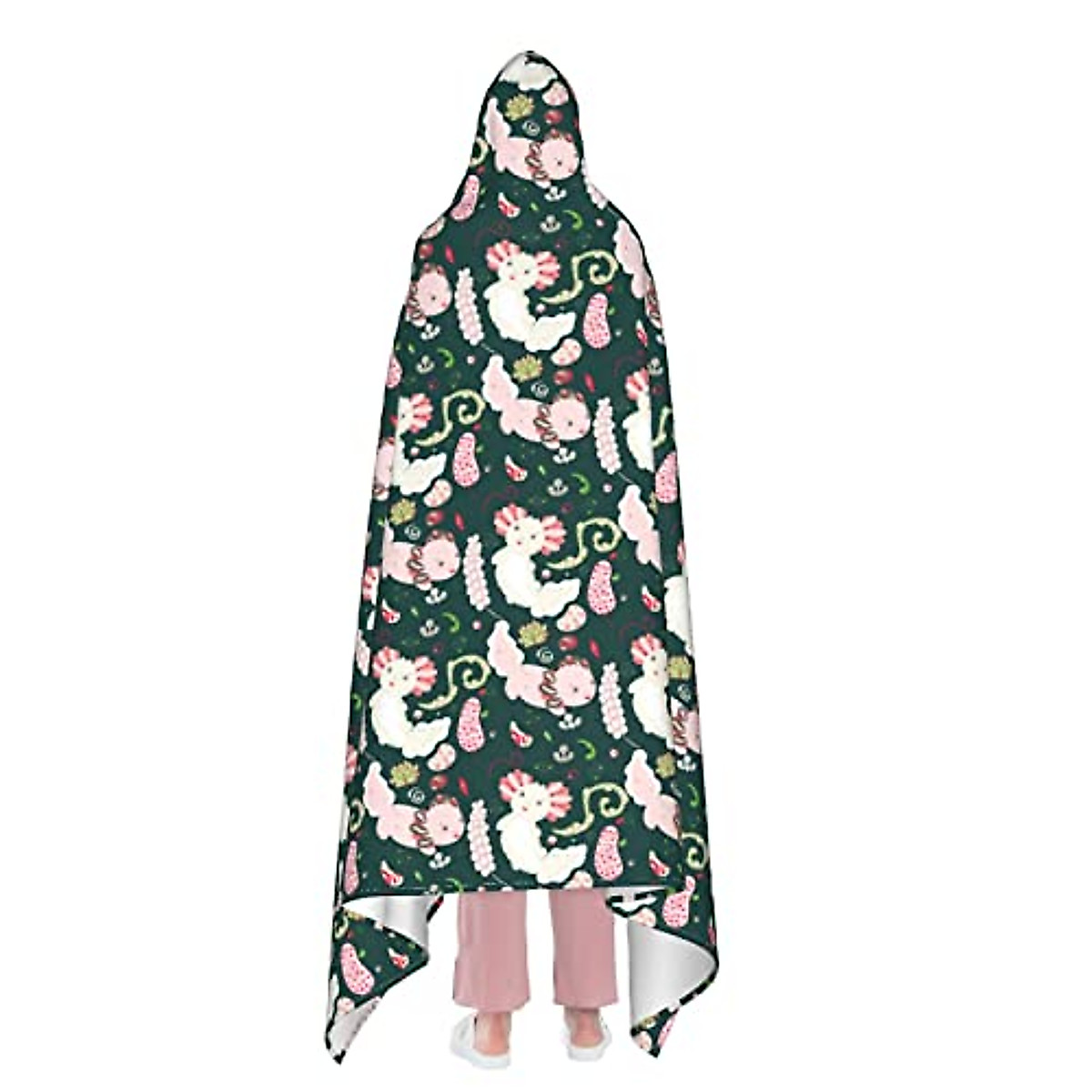 Cute Summer Kawaii Axolotl Hooded Blanket Fleece Throw Blanket Wrap Soft Warm Oversized Wearable Blanket for Women & Men