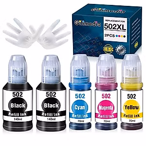 GILIMEDIA Compatible Ink Bottle Replacement for Epson 502 Refill | for Ecotank ET-4760 ET-2760 ET-2750 ET-3760 ET-3750 ET-4750 ET-3830 ET-2850 ST-2000 Printer, 5 Packs(2 Black/Cyan/Magenta/Yellow)
