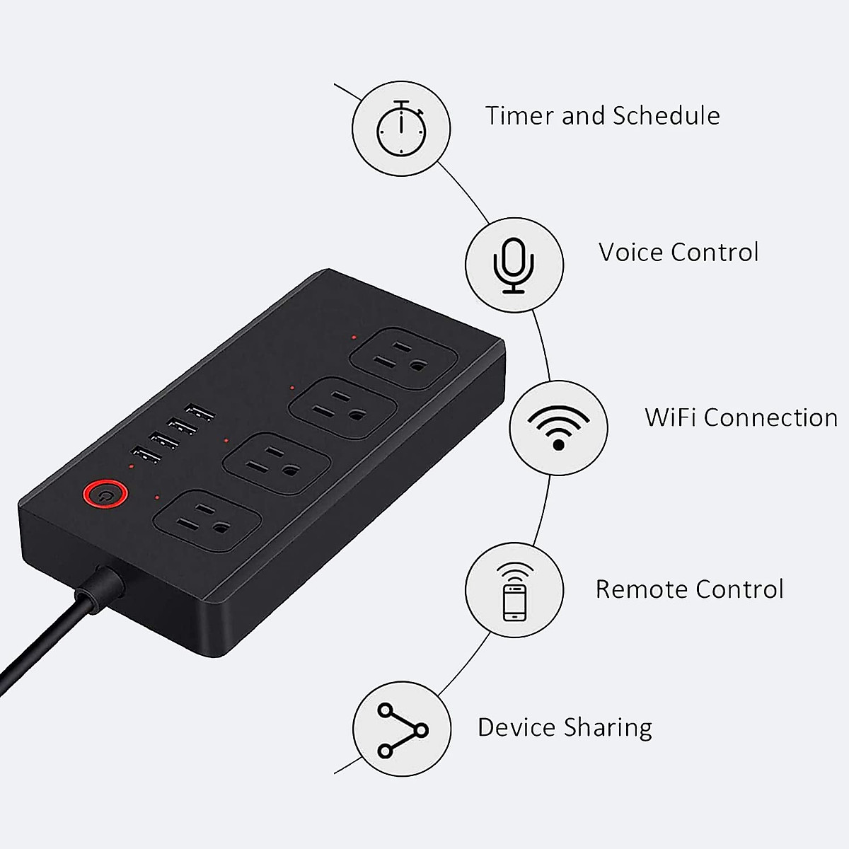 Smart Power Strip, UseeLink WiFi Surge Protector Compatible with Alexa & Google Home, Smart Plug with 4 USB Ports & 4 AC Outlets, Voice and Remote Control & Timer Schedule, 5ft Extension Cord,Black