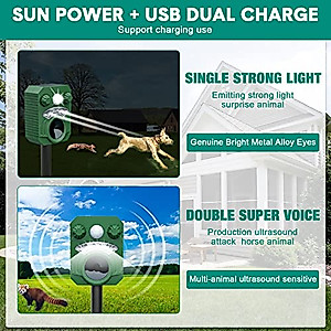 Ultrasonic Animal Repellent Solar Animal Repeller Ultrasonic Dog Repeller Deer Deterrent Deer Repellent Device Repels Cat Deer Raccoon Dog Rabbit Skunk Squirrel for Outdoor Yard, Black, Green (2 Pcs)