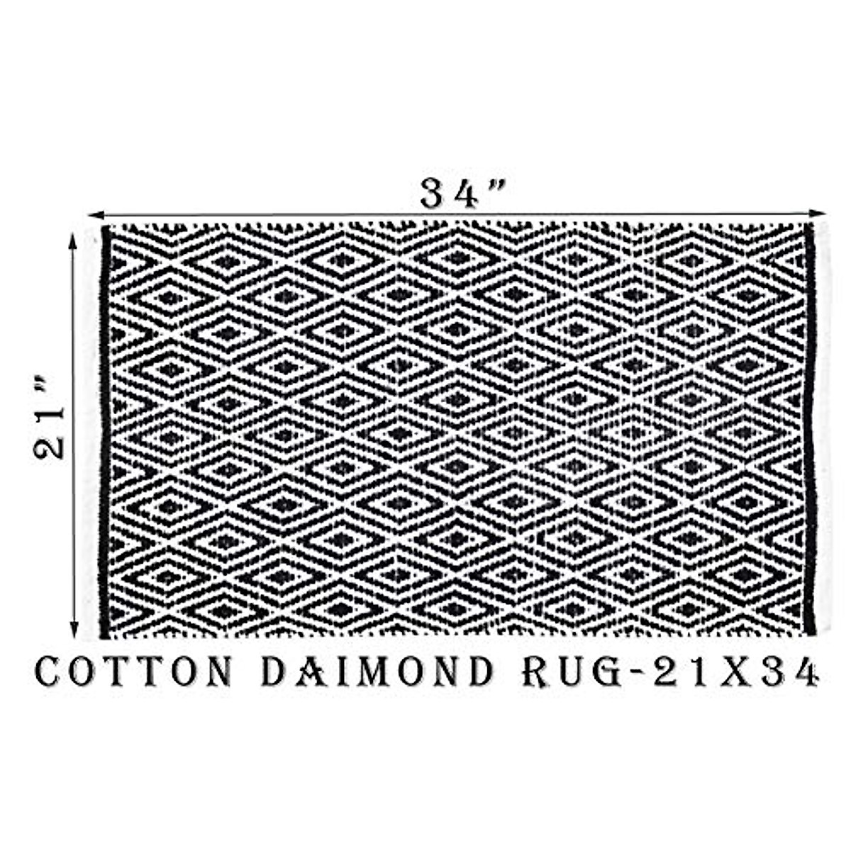 Ramanta Home 100% Cotton Diamond Rug 21x34 Hand Woven Reversible Washable Rug - Black,Farmhouse Bathroom Rugs,Entry Rugs,Rugs for Living Room,Rag Rug,Kitchen Rug Cotton,Machine Washable Rug,Woven Rug