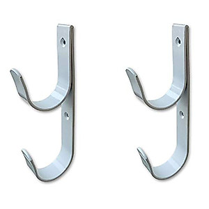 2 PCS Set Wide Pool Pole Hangers Heavy Duty Aluminium Holder Hooks with Screws Perfect Hook Holders for Swimming Pool,Telescopic Poles,Skimmers,Nets Brushes,Vacuum Hose,Garden Equipment Etc (white)