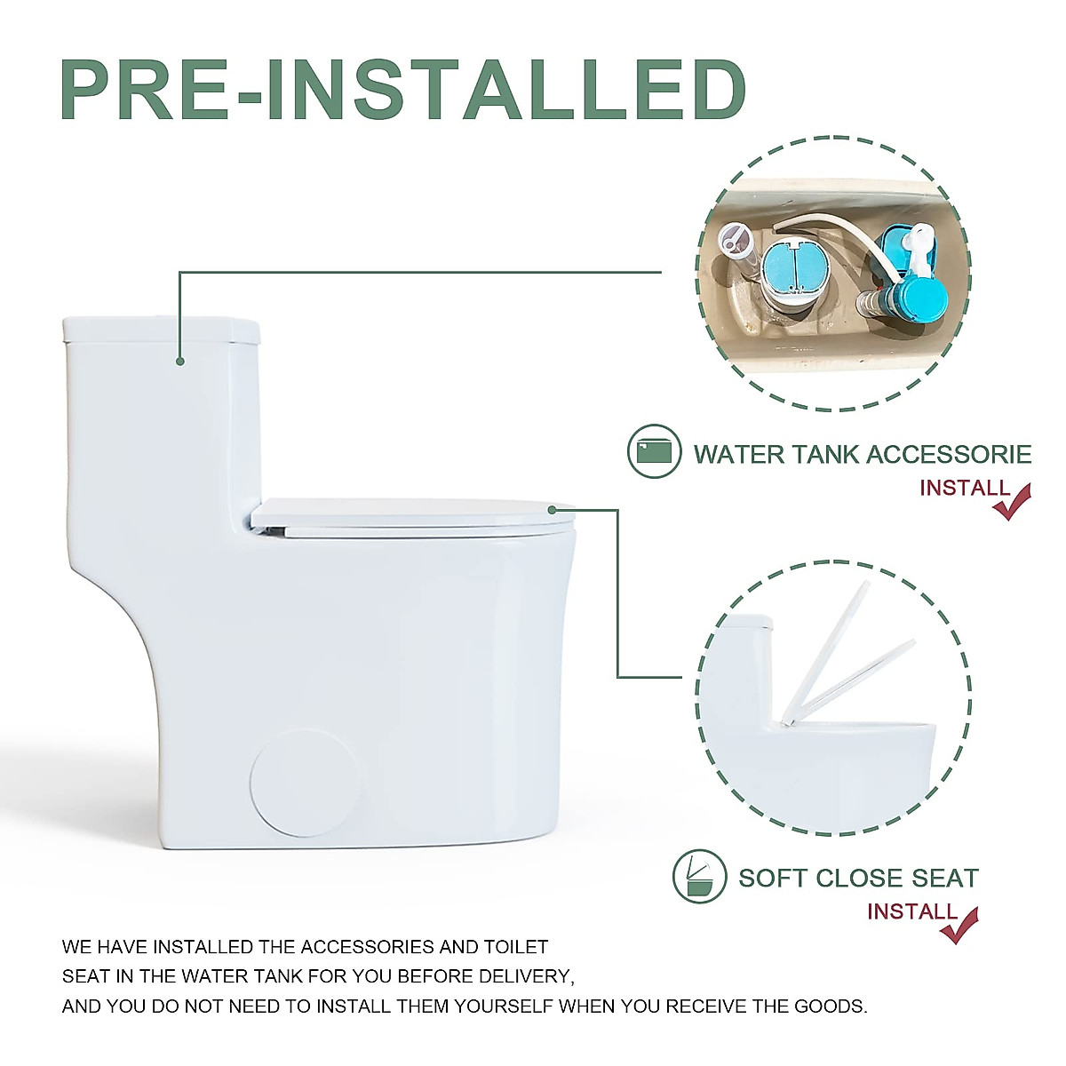 Simple Project Compact Elongated One Piece Toilet - Space-saving Solution For Small Bathrooms - Small Dual Flush Toilet, 16.5" Comfort Height Bowl, 12" Rough-in - White