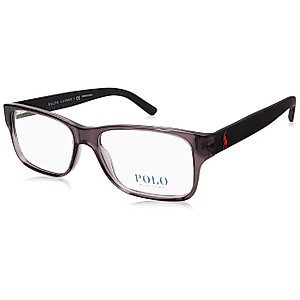 POLO RALPH LAUREN Mens PH2117 Rectangular Prescription Eyewear Frames, Shiny Transparent Grey/Demo Lens, 54 mm