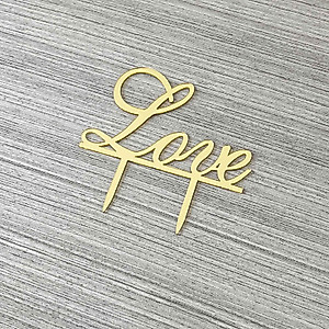 JIEEIN Love Cake Topper - Wedding/Engagement/Bridal Shower/Anniversary/Birthday/Bachelorette/Confession Party Decorations Supplies (Mirror Gold Acrylic)