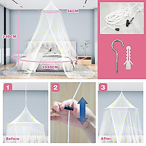 Daksha Princess Bed Canopy for Girls with Glowing Stars, Bed Curtains for Kids, Ceiling Tent, White Room Decor, Fits Twin, Full and Queen Size Beds