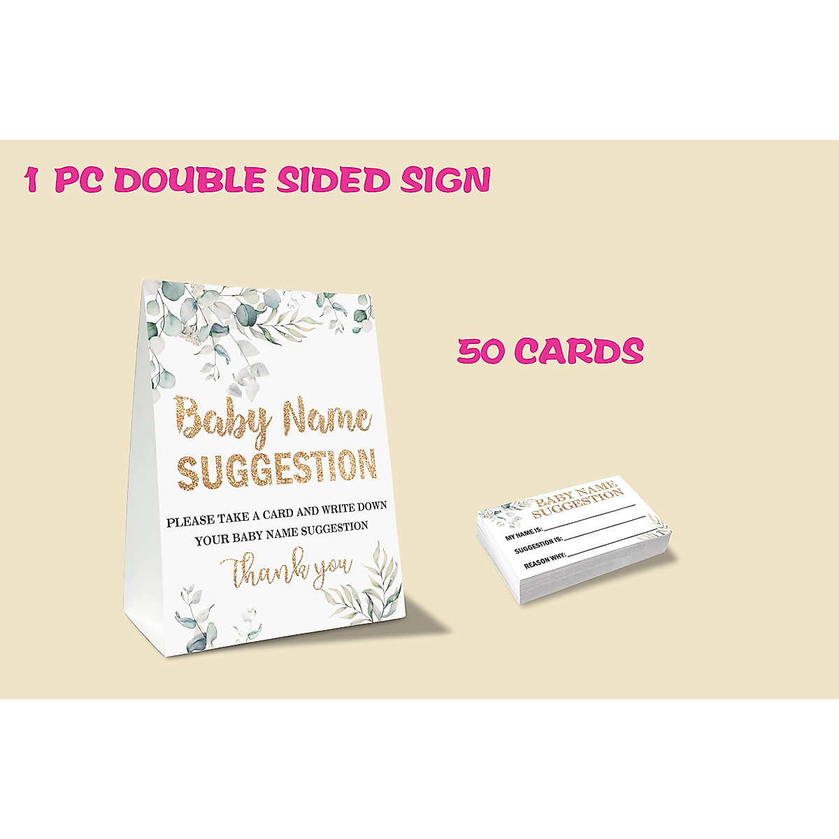 Baby Name Suggestion For Baby Shower Games, Plant Themed Name Suggestion Game Card, Party Favors Supplies Decorate For Baby Showers Game Cards, 1 Sign & 50 Cards Per Pack –(bbname-007)