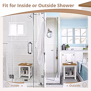 LUE BONA HDPS Shower Bench for Inside Shower to Sit on, Bathroom Shower Stool Seat for Shaving Legs with Storage Shelf, X-Shape Shower Chair, Teak