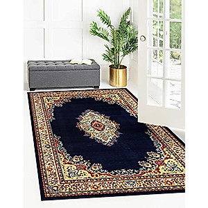 Rugs.com Amaya Collection Rug – 9' x 12' Navy Blue Medium Rug Perfect for Living Rooms, Large Dining Rooms, Open Floorplans