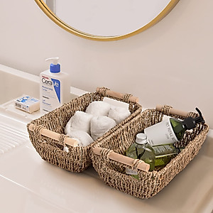 StorageWorks Set of 4 Storage Baskets, Rectangular Wicker Baskets with Built-in Handles