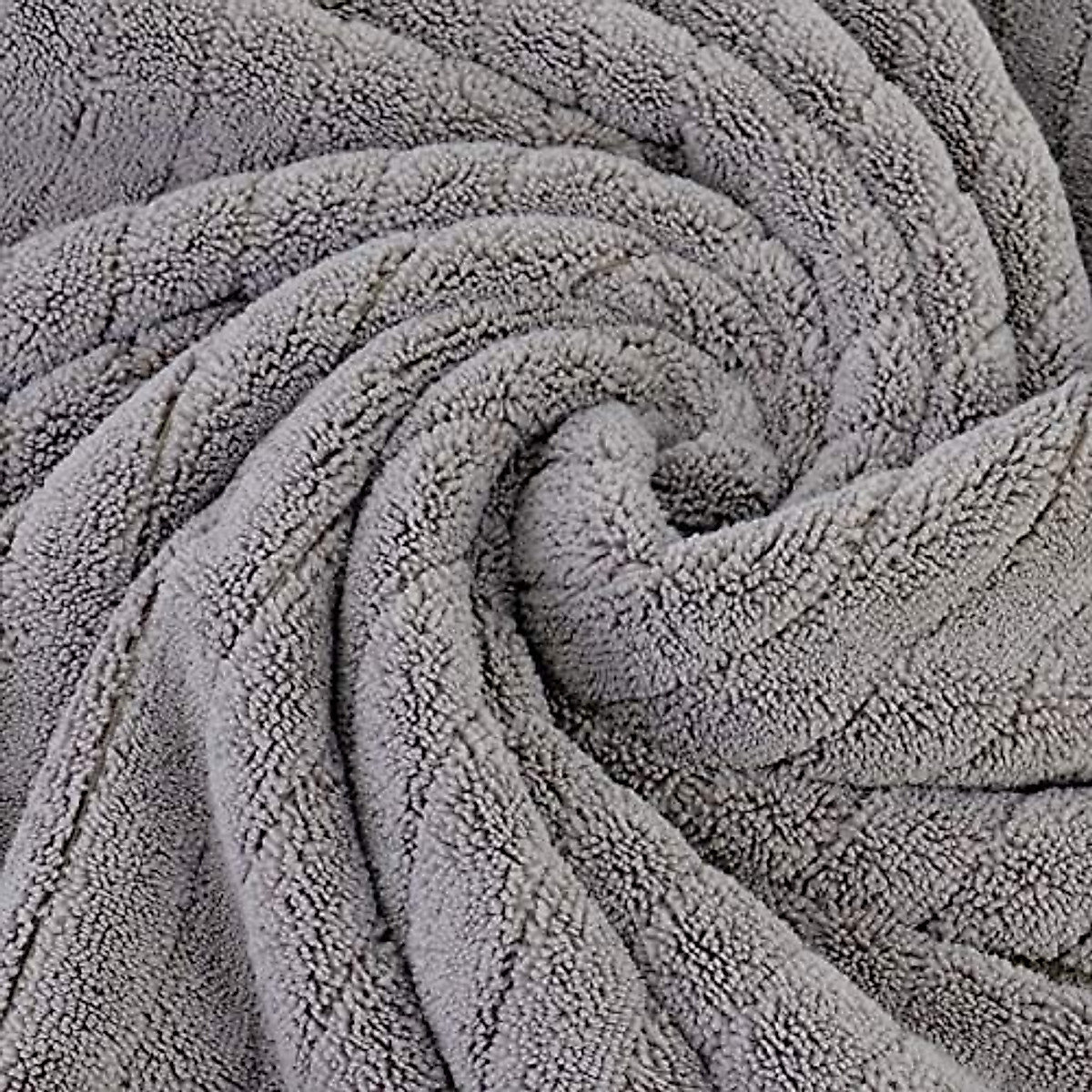 POLYTE Microfiber Oversize Quick Dry Lint Free Bath Towel, 60 x 30 in, Set of 2 (Gray, Ribbed Design)