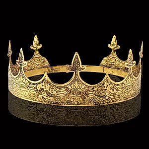 JORCEDI Crown Hair Jewelry Royal King Diadem Men Metal Big Tiaras For Wedding Halloween Costume Birthday Hair Accessories (Dark Gold)