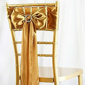 TABLECLOTHSFACTORY 5pcs Gold Satin Chair Sashes Tie Bows Catering Wedding Party Decorations 6 x106