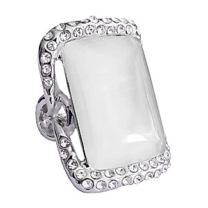 Retro Big Rectangle Statement Ring for Women Girls Silver Plated Cubic Zirconia Geometric Band Rings Comfort Fit CZ Engagement Wedding Mother's Day Christmas Holiday Prom Jewelry Gifts for Mom Lover