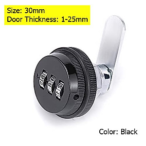 Combination Cabinet Lock Black Silver Zinc Alloy Password Locks Security Home Automation Cam Lock for Mailbox Cabinet Door 1Pcs (Color : Black 30mm)
