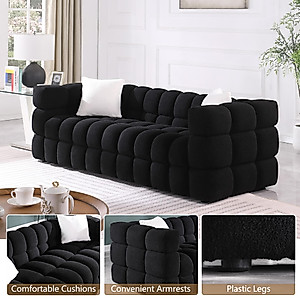 GNIXUU Modern Cloud Sofa Large Couch, 3-Seater Couch and Loveseat Sofa, Marshmallow Boucle Fabric Couches with Plastic Legs, 4 Pillows for Living Room, Office, 84/62 Inch Wide(Black)