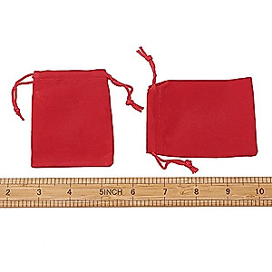 FASHEWELRY 100 Pack Red Drawstring Velvet Bags 3.6x2.8 inch Jewelry Candy Storage Present Packaging Small Pouches for Wedding Party Favor