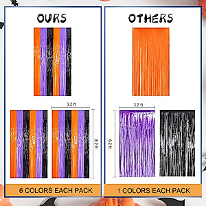 LOLStar 5 Pack Orange Purple Black Photo Booth Props,3.3 X 6.6 ft Halloween Foil Fringe Curtains,Halloween Party Photo Backdrop Streamer Backdrop for Halloween Party Decoration