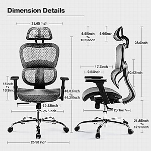 Ergonomic High Back Office Chair - High Office Chair with Headrest, Lumbar Support, Movable Armrests, Swivel Mesh Office Chair with 300 lbs Weight Capacity Adjustable Height for Home Office, Executive