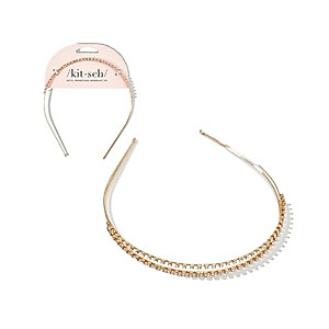 Kitsch Gold Crown Rhinestone Headband - Double Metal Headbands for Bridal Hair Accessories - Headbands for Women - Headbands for Girls - Jewelry - Gold Accessories - Wedding Headband