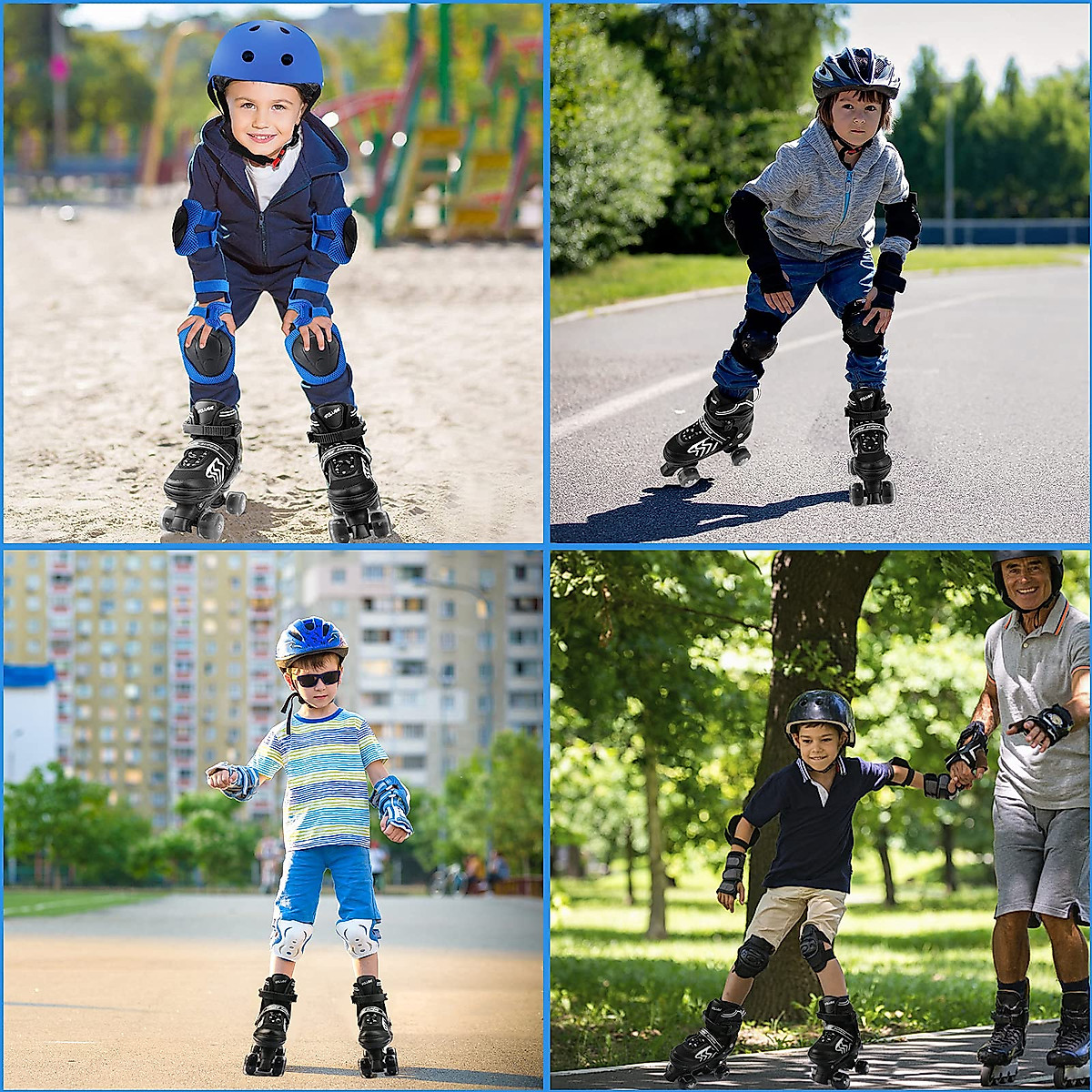 SZHZS Kids Roller Skates for Boys Girls Children Beginners, 4 Sizes Adjustable Roller Skates for Youth Big Kids for Outdoor Indoor Sports