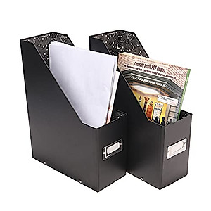 Snap-N-Store Storage Box - Pack of 2 Magazine File Boxes for Organizing, 12.25 x 3.88 x 9.75 Inch Storage Boxes w/Lids for Documents, Paper and Organizing, Back to School Supplies for Students, Black