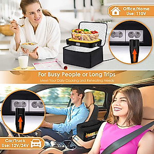 Kabbas Portable Microwave Food Warmer, 80W Fast Heating Personal Mini Portable Oven Electric Lunch Box, 12V/24V/110V Heated Lunch Box for Reheating and Cooking Food in Car Truck Work Camping