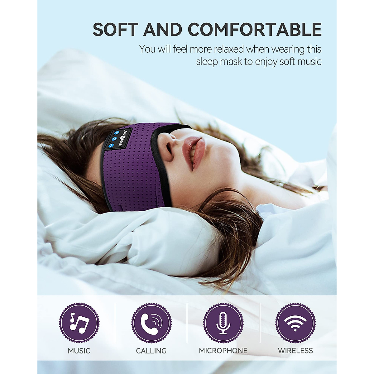 MUSICOZY Sleep Headphones Bluetooth 5.2 Headband Headphones Super Soft & Breathable, Wireless Sleeping Eye Mask Earbuds Earphones for Side Sleepers Mom Women Cool Tech Gadgets Gifts