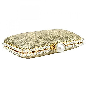 Womens Clutch Pearls Evening Bag Wedding Party Purse and Shoulder Handbag (Black)