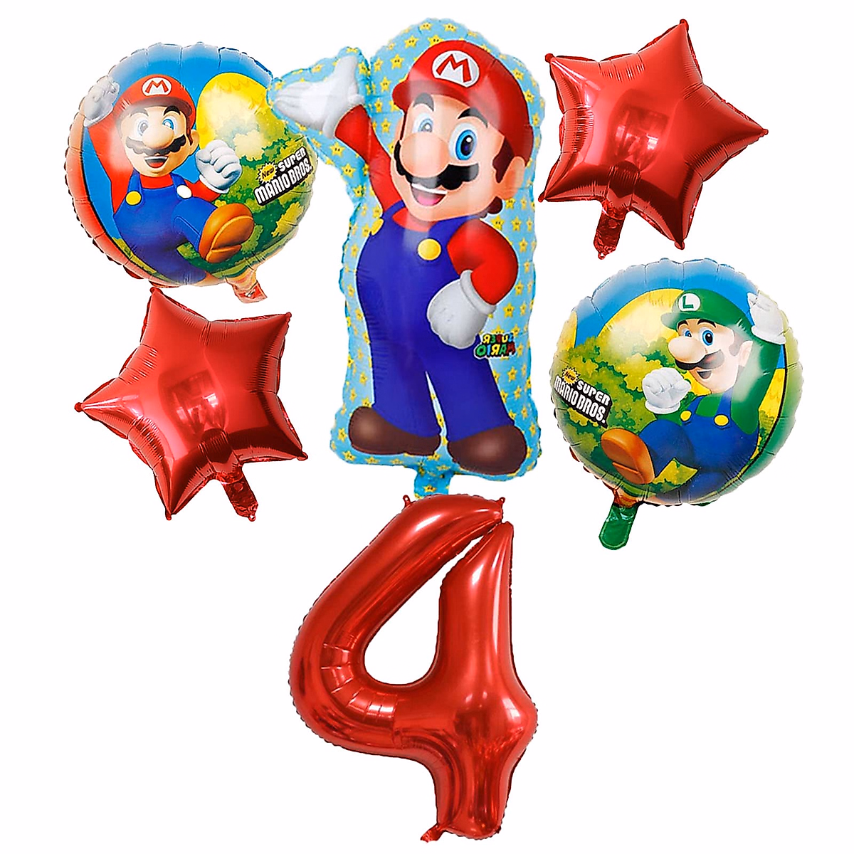 Mario Brothers Foil Balloons Mario Birthday Party Supplies 4th Mario Party Decorations for Kids Birthday (Mario 4th Birthday)