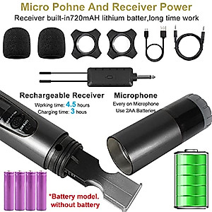 ALPOWL Wireless Microphone, UHF Dual Cordless Dynamic Mic System,Handheld Karaoke Microphone with Rechargeable Receiver(Auto Connect,200 ft Range) for Singing, Church, Speech, Wedding, Party