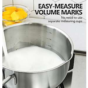 MICHELANGELO Stainless Steel Saucepan with Lid & Pour Spout 1QT & 2QT & 3QT, Tri-Ply Bottom Sauce Pan Set, Sauce Pot Set - 6 Pcs