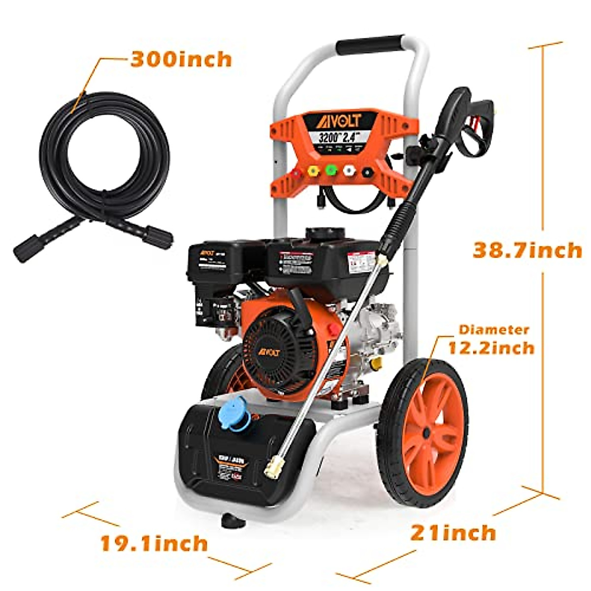 AIVOLT Gas Pressure Washer, 3500 PSI 2.5 GPM Gas Powered Pressure Washer Heavy Duty Power Cleaning Machine Gasoline High Pressure Cleaner with Soap Tank and 5 Quick-Connect Nozzles