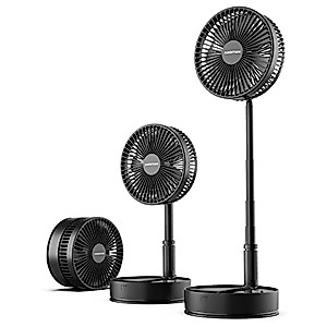 Airbition 8-Inch Rechargeable Oscillating Foldaway Fan with Remote, Timer, 4-Speed, 7200mAh Battery Operated Cordless Standing Pedestal Fan Portable for Bedroom Outdoor Camping Tent Travel