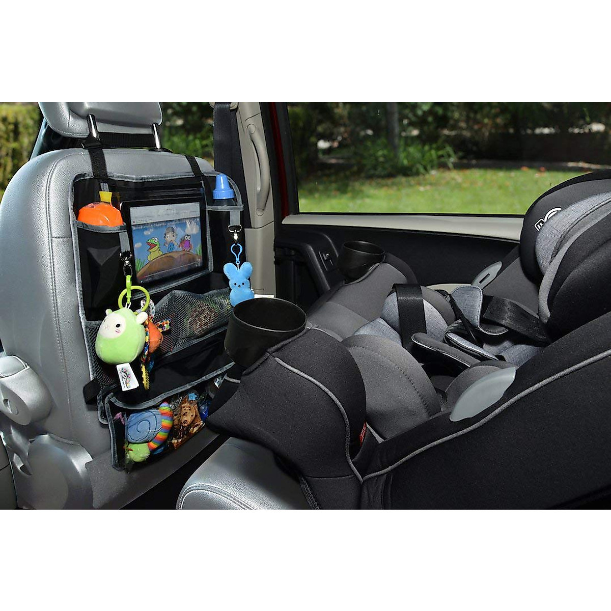 Jeep J is Deluxe Backseat Car Organizer, Kickmat Seat Protector, Universal Design with Pockets, Bottle Holder, Touch Screen Enabled Tablet Holder and Removable Travel Pouch, Snack, Toys, Gadget