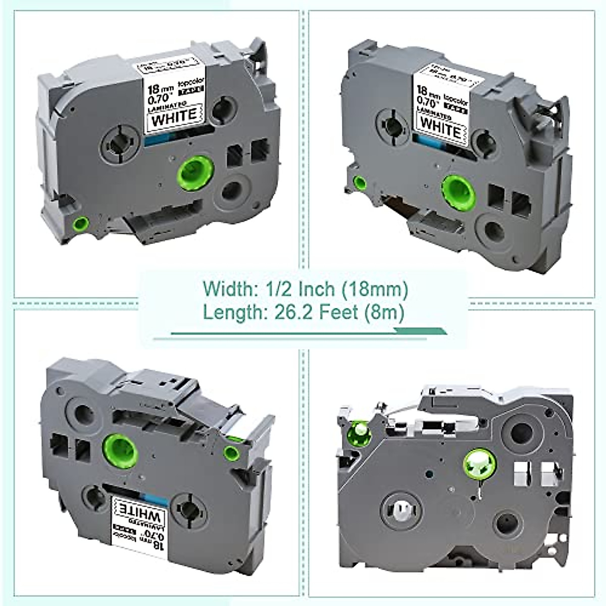 Topcolor 6-Pack Tz 18mm 0.7" Laminated Tape Compatible for Brother TZe-141 TZe-241 TZe-441 TZe-541 TZe-641 TZe-741 P Touch Tze 18mm Label Tape 3/4" for PTD410 PTD400 PTD610BT PTD600 PTD450 PTP750W