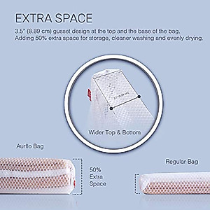 AURFLO Mesh Laundry Bag-Set of 3 Medium Heavy Duty Net with Zipper Lock, Color Coding and Hanging Loop-Safe Wash and Organizer for Travel, Lingerie, Gloves, Socks, Yoga Pants, Bra, Jeans, Sweater