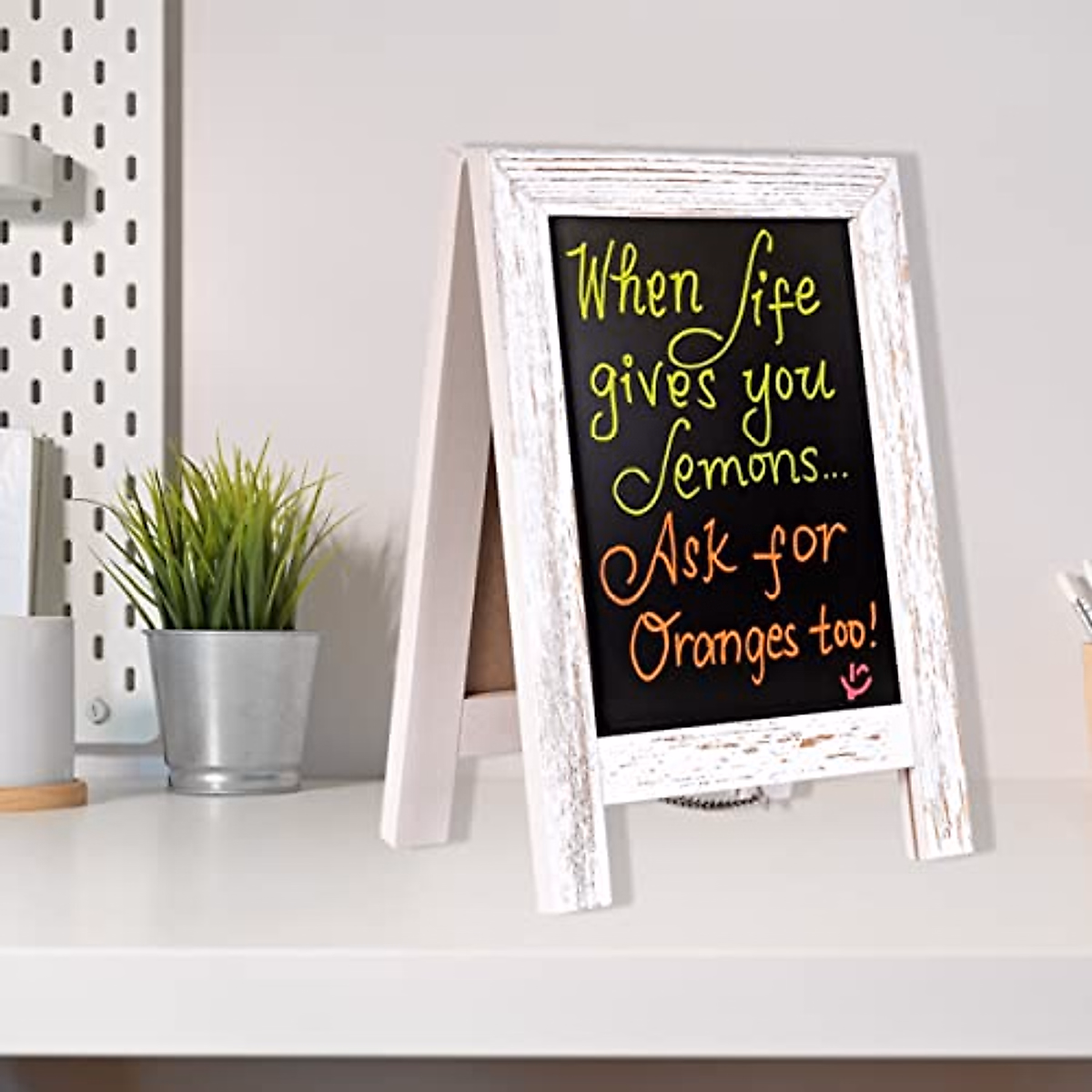 Umtiti Tabletop Chalkboard Sign, Double-Sided White Solid Pine Wood Framed Standing Chalkboard, 8.7×12.6" Small Kitchen Countertop Memo Board Décor for Home, Café, Bar, Wedding(SMHB-WH-2232A)