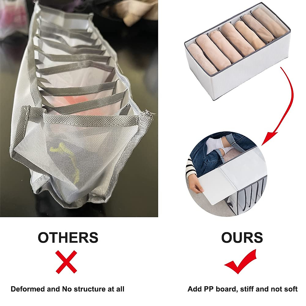 3 Set Cloth Drawer Organizer PVC Nylon Fabric Foldable Wardrobe Clothes Organizer Closet Compartment Dividers Clothes Collapsible Organization for T-shirt Jeans Pants (Gray)