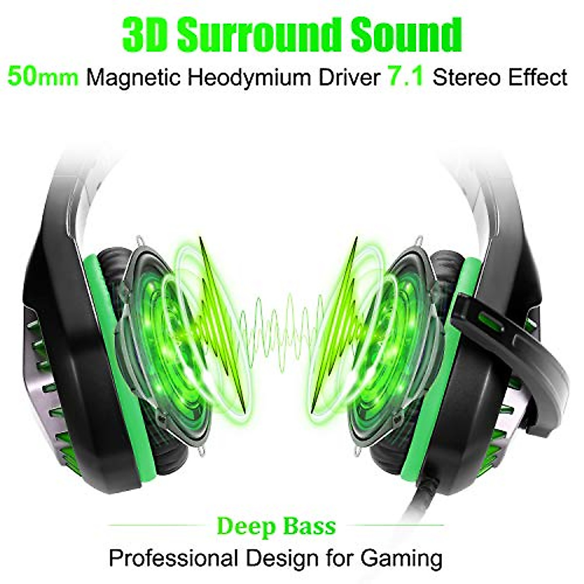 ENVEL Gaming Headset with Microphone for PS5 Xbox One X S,Surround Sound Stereo for PS4/Nintendo Switch,Noise Cancelling Omnidirectional Microphone,LED Light,Compatible with Mac/PC/Laptop(Green)