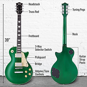 LyxPro 39” SB Series Electric Guitar, LP Style for Beginner, Intermediate & Pro Players Solid Body Guitar, Bonus 2-Pack of Picks, Mahogany Wood, Volume/Tone Controls, 3-Way Pickup - Green
