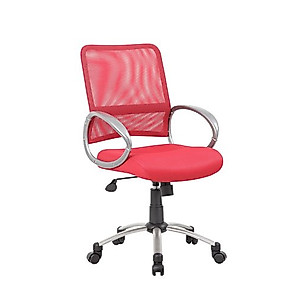 Boss Office Products Mesh Back Task Chair with Pewter Finish in Red