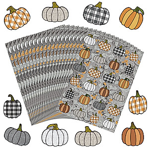 480 Pcs Pumpkin Stickers for Kids Fall Thanksgiving Autumn Stickers Farmhouse Rustic Pumpkin Stickers Buffalo Plaid Pumpkins Stickers for Fall Thanksgiving Party Classroom Decor (Delicate Style)