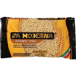 La Moderna Alphabet Pasta, Noodles, Durum Wheat, Protein, Fiber, Vitamins, 7 Oz